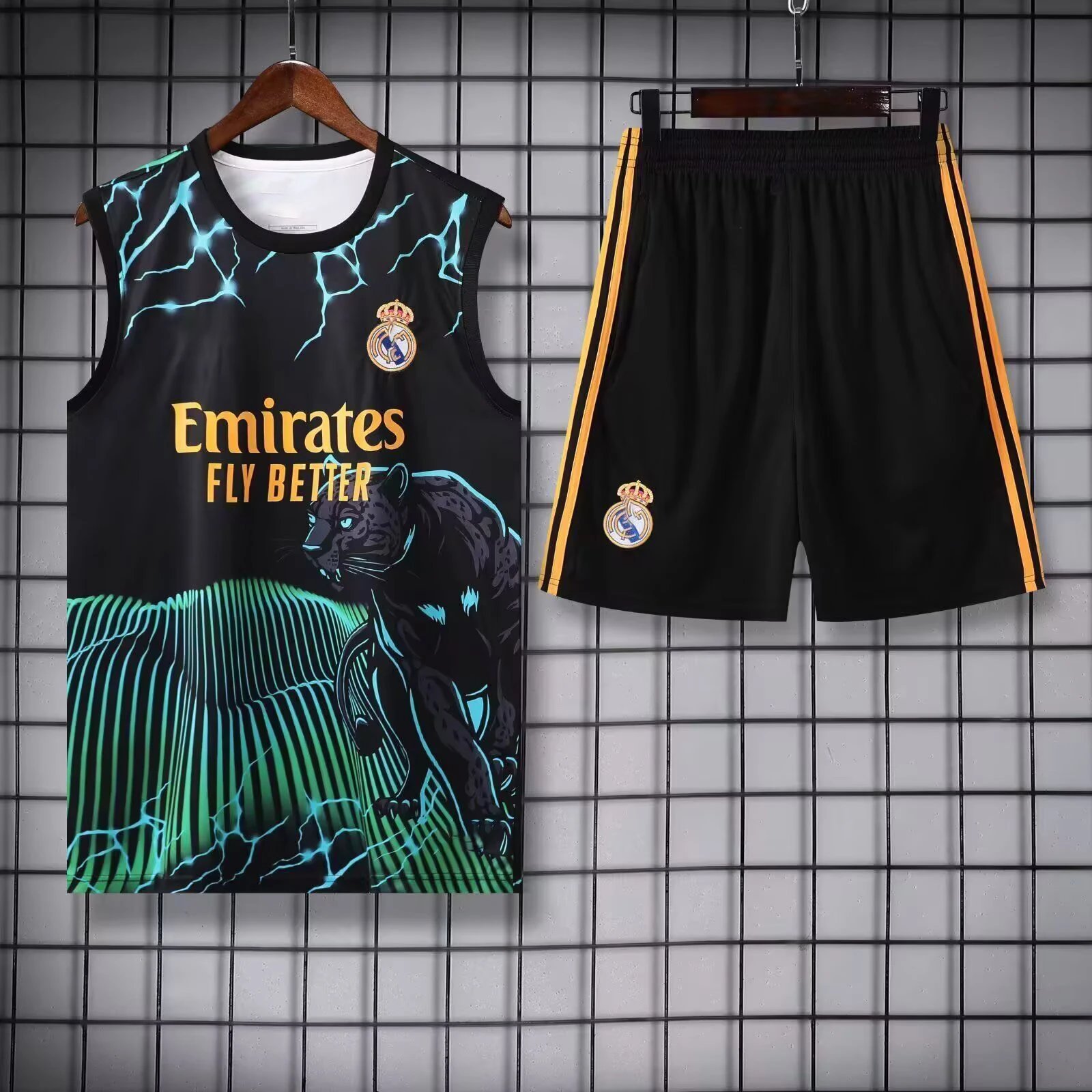 Real Madrid Basketball Set Black with Neon Panther and Lightning-ADIDAS ...